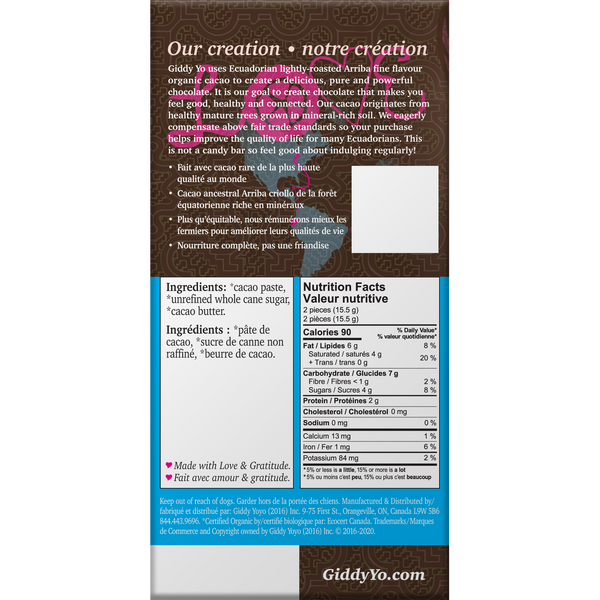 Giddy Yoyo 76% Dark Chocolate Bar Original Org. 62g - Kardish Health ...